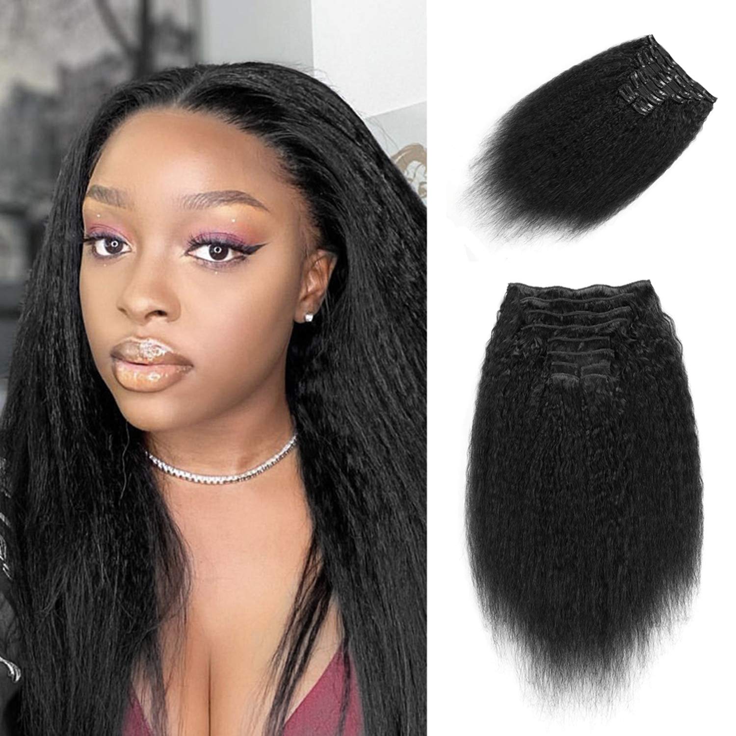 Amazon.com : Yumlas Kinky Straight Clip in Hair Extensions 10Inch 10PCS ...