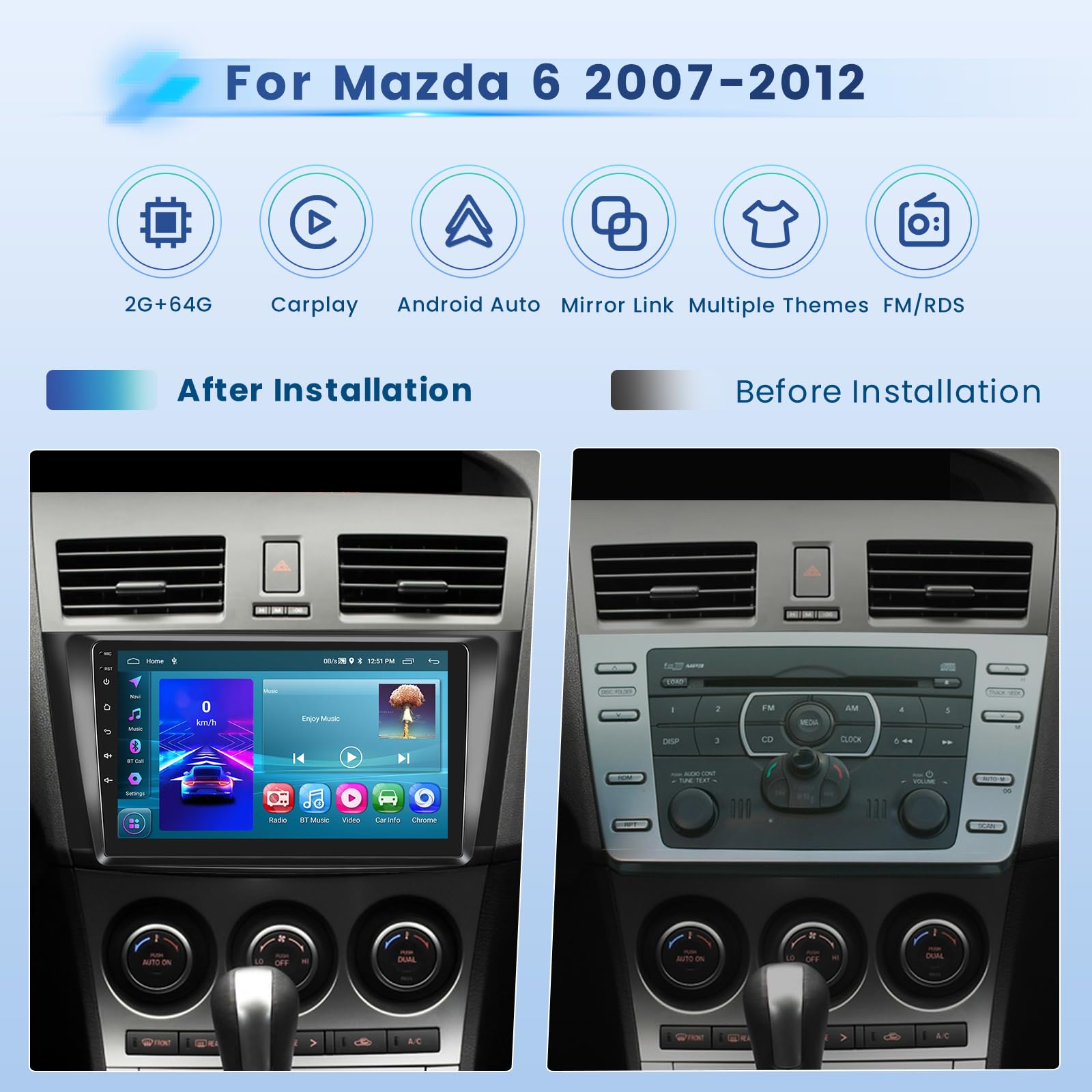Snapklik.com : 2+64G Radio For Mazda 6 2007-2012 CarPlay Car Stereo ...