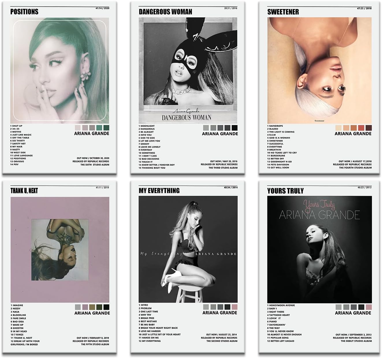 Amazon.com: Ariana Grande Music album Poster Set Collection of Six ...