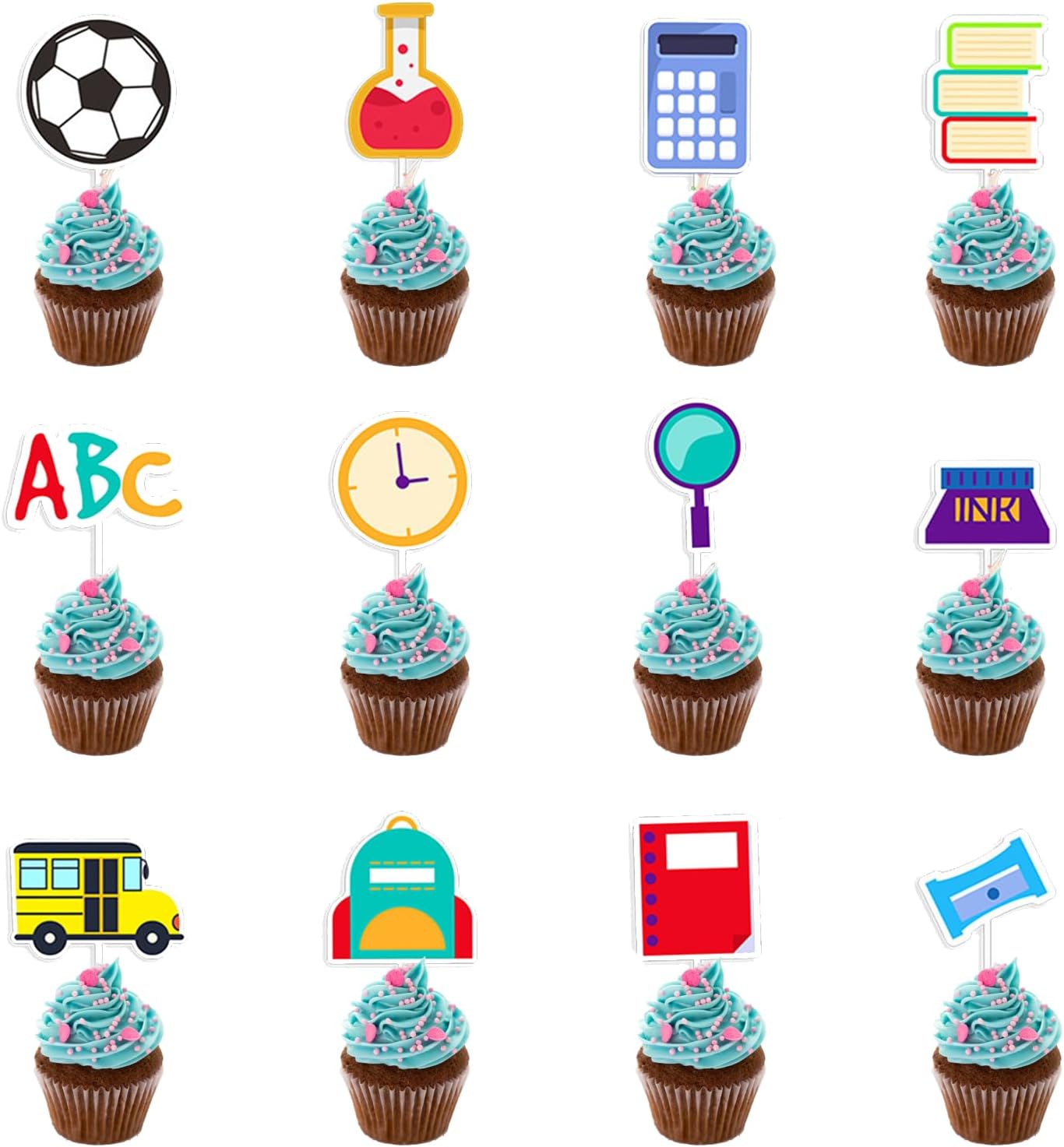 Amazon.com: 12Pcs Back to School Cupcake Toppers First Day of School ...