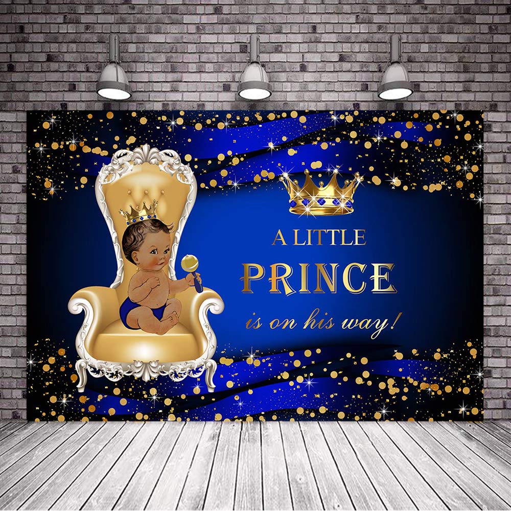 Buy Mocsicka Prince Baby Shower Backdrop Royal Blue Gold King Chair ...