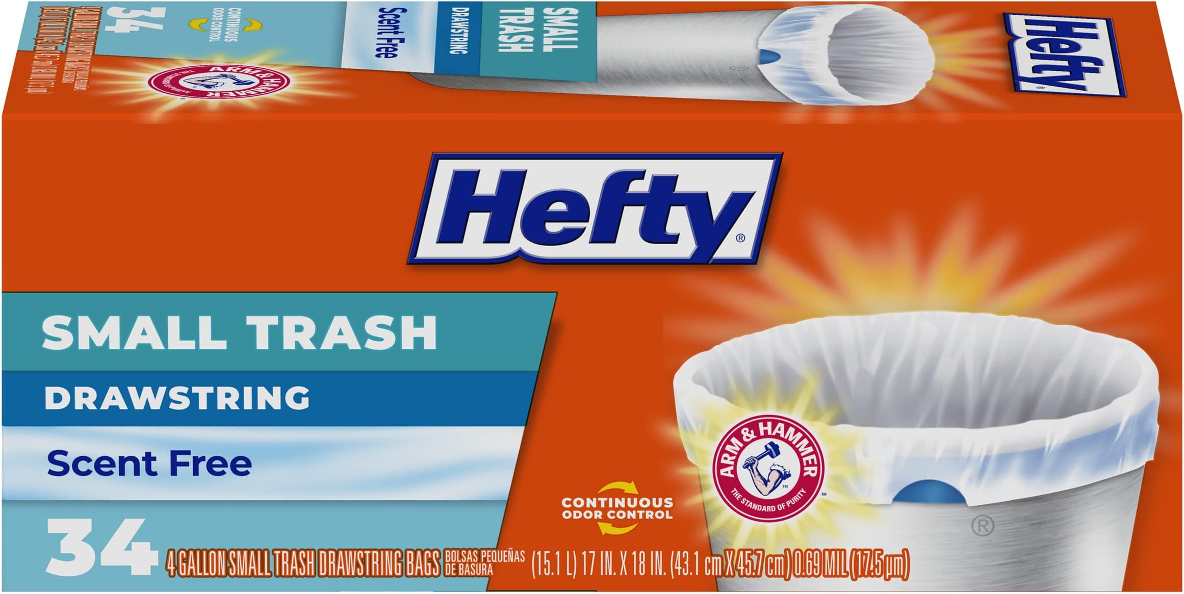 Amazon.com: Hefty Small Garbage Bags, Unscented, 4 Gallon, 34 Count ...