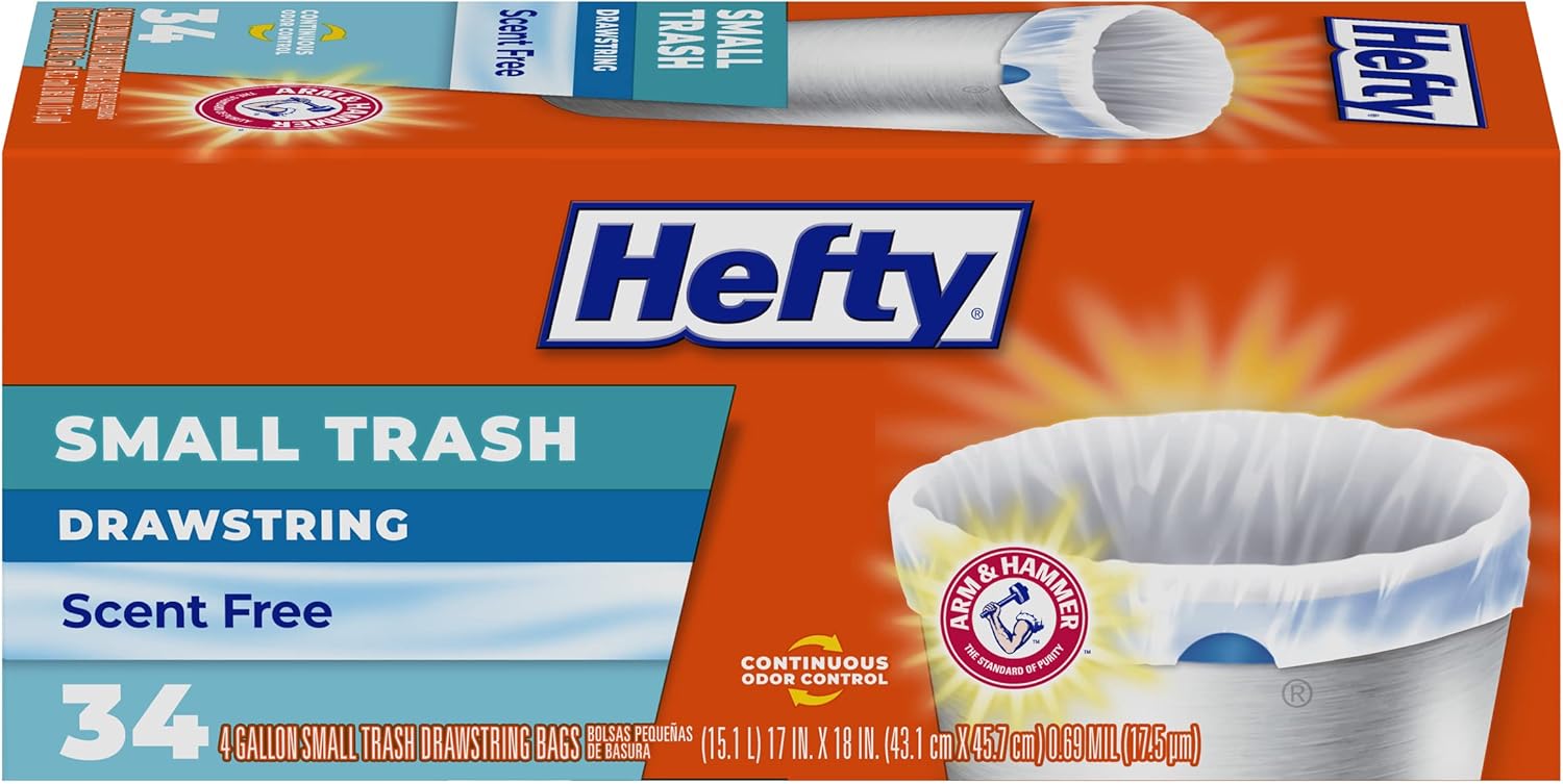 Amazon.com: Hefty Small Garbage Bags, Unscented, 4 Gallon, 34 Count ...