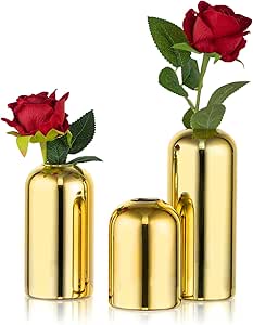 Amazon.com: NUPTIO Bud Vases Gold Small: Set of 3 Wedding Glass Flower Vase Centerpiece Bulk ...