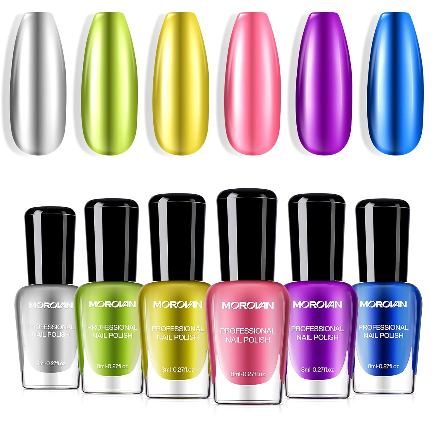 Amazon.com : Morovan Fingernail Nail Polish Set: Metallic Chrome Mirror ...