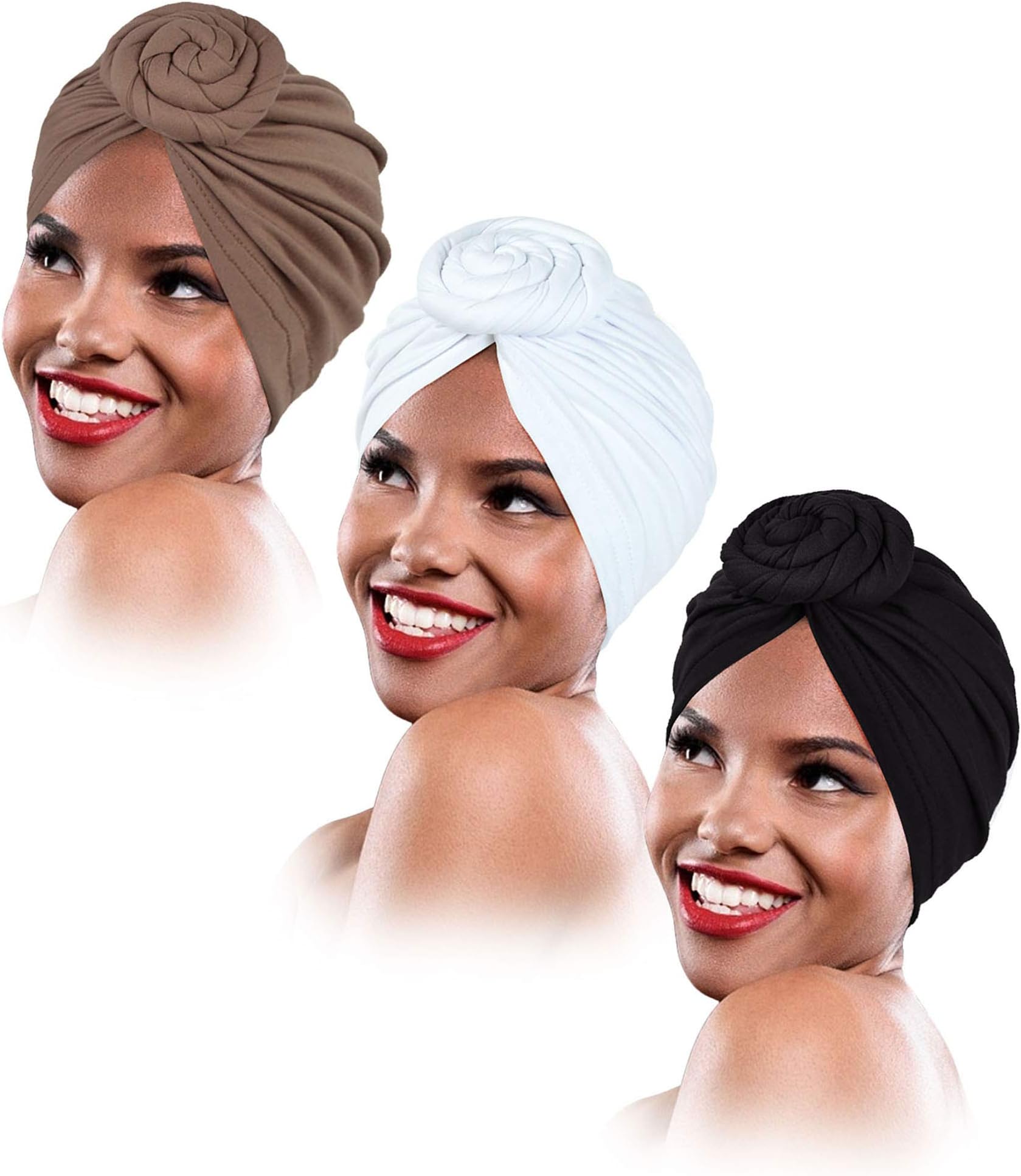Amazon.com : KISS COLORS & CARE Top Knot Pre-Tied Turban - Black ...