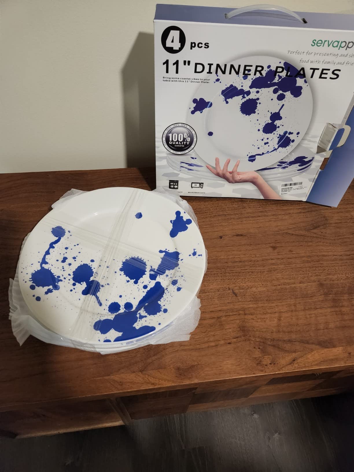 Amazon.com | Servappetit Set of 4, 11" Dinner Plates, White With Splash ...