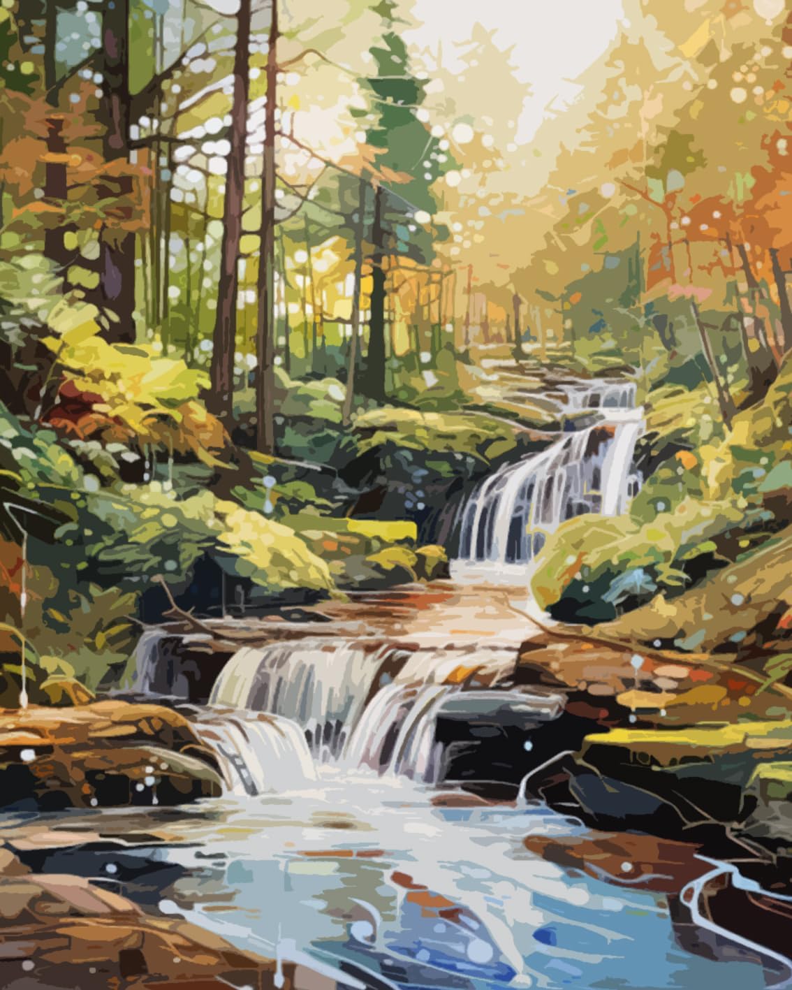 Amazon.com: Paint by Number Fall Forest Waterfalls Scenery Abstract ...