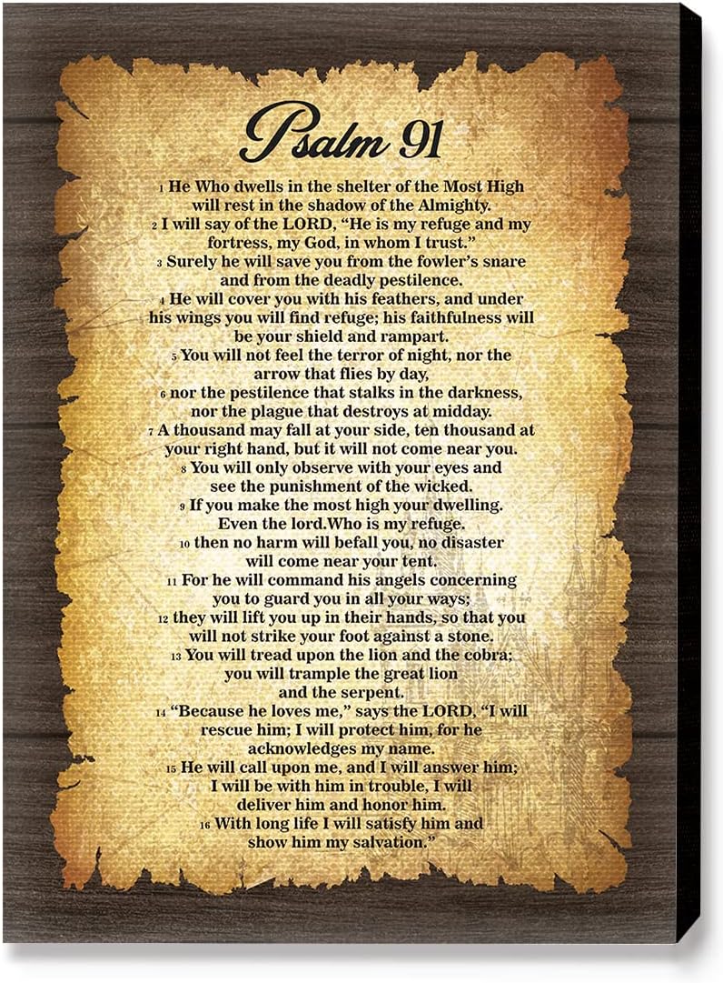Amazon.com: IIONGDE Psalm 91 Canvas Wall Art,Vintage Scripture Bible ...