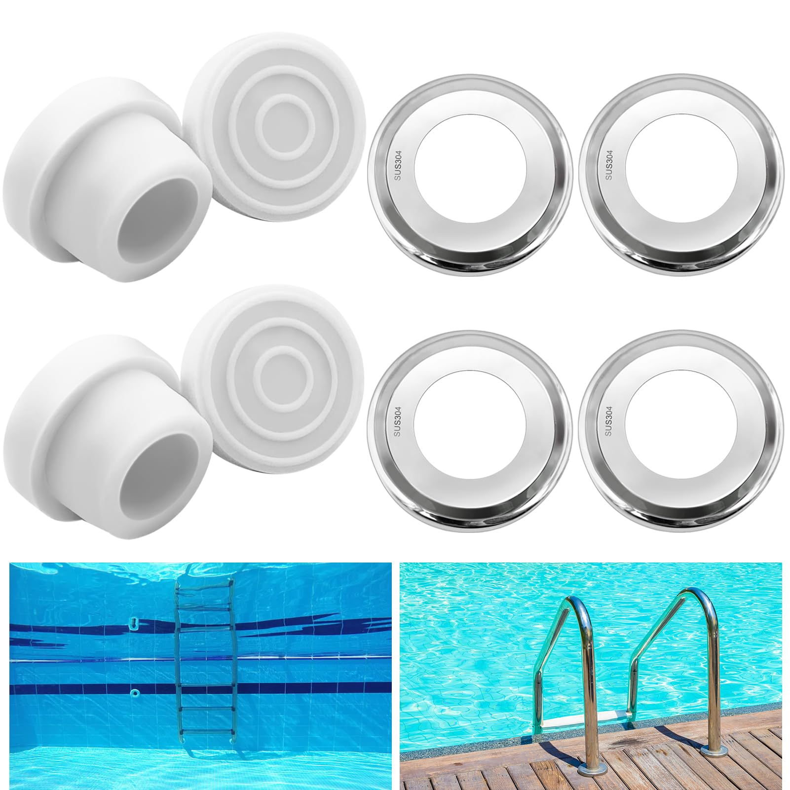 Amazon.com: 4 Pool Ladder Bumpers for Inground Pool & 4 Stainless Steel ...