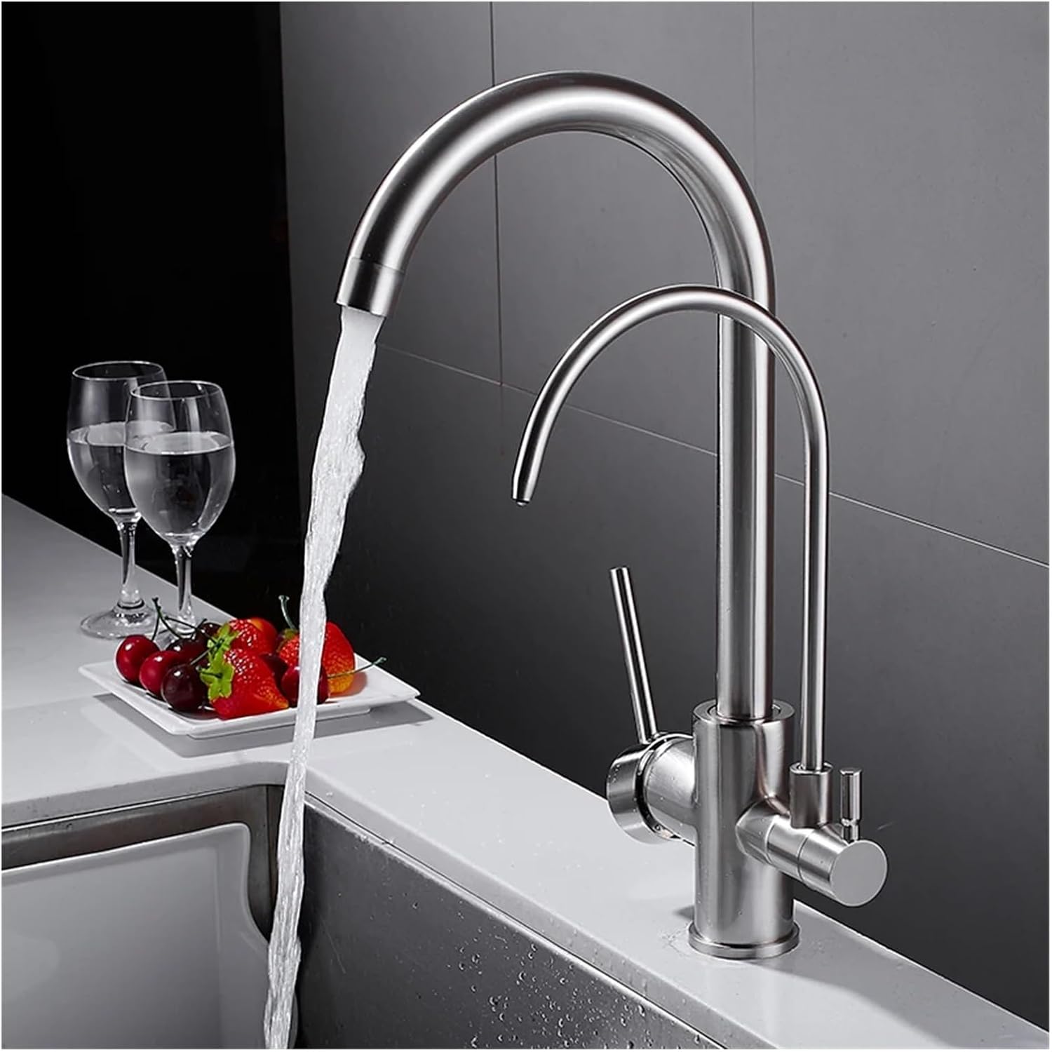360° Rotating Kitchen Faucet with Water, Deck Mounted Mixer Tap ...