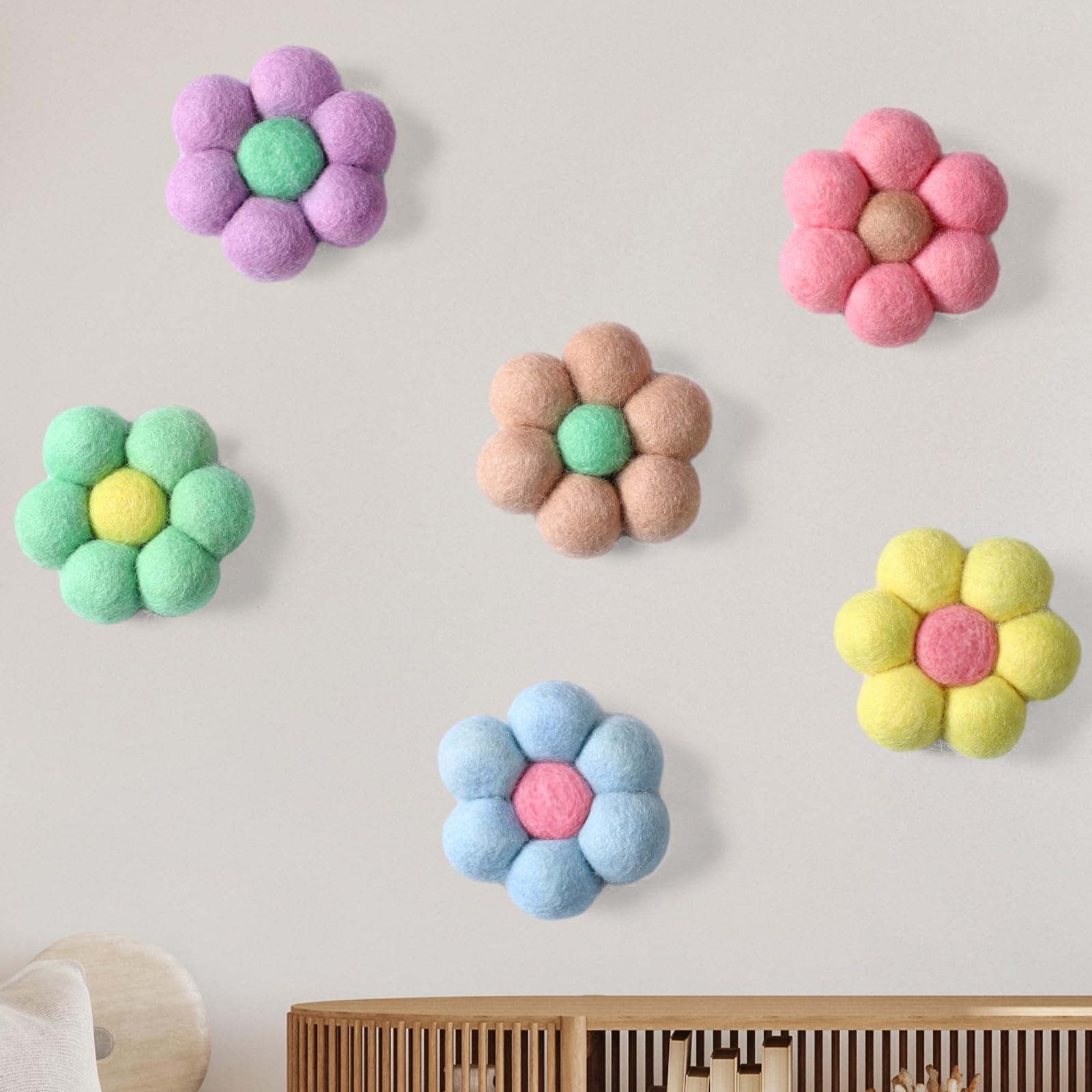 Peryiter 6 Pcs 2.8 Inch Boho Nursery Decor for Girl Daisy Flower Felt ...