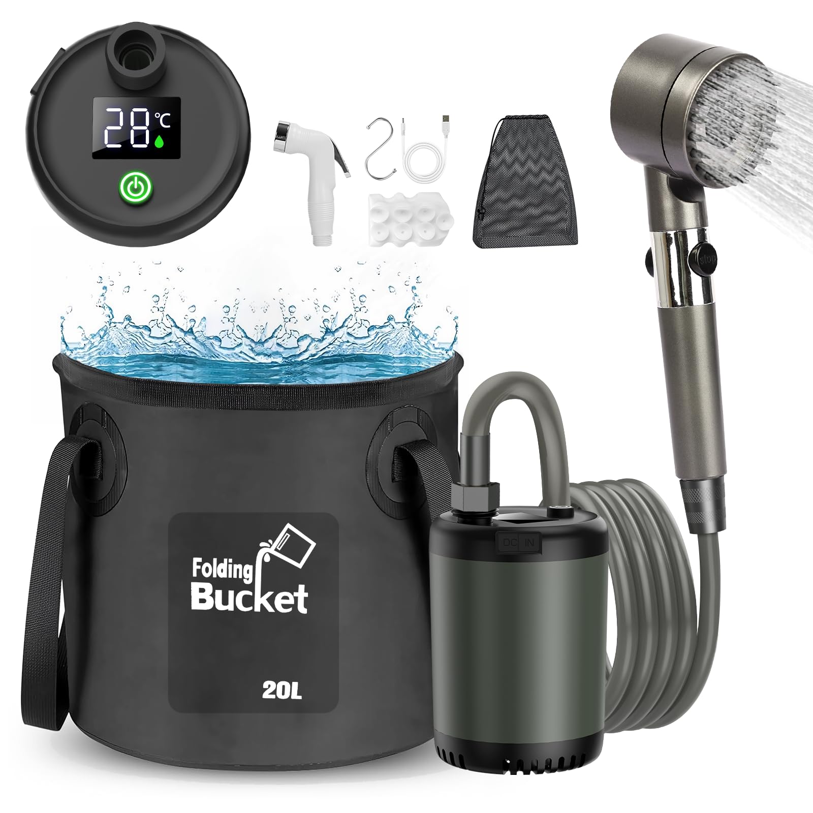 Amazon.com: Portable Camping Outdoor Shower Kit with 20L Collapsible ...