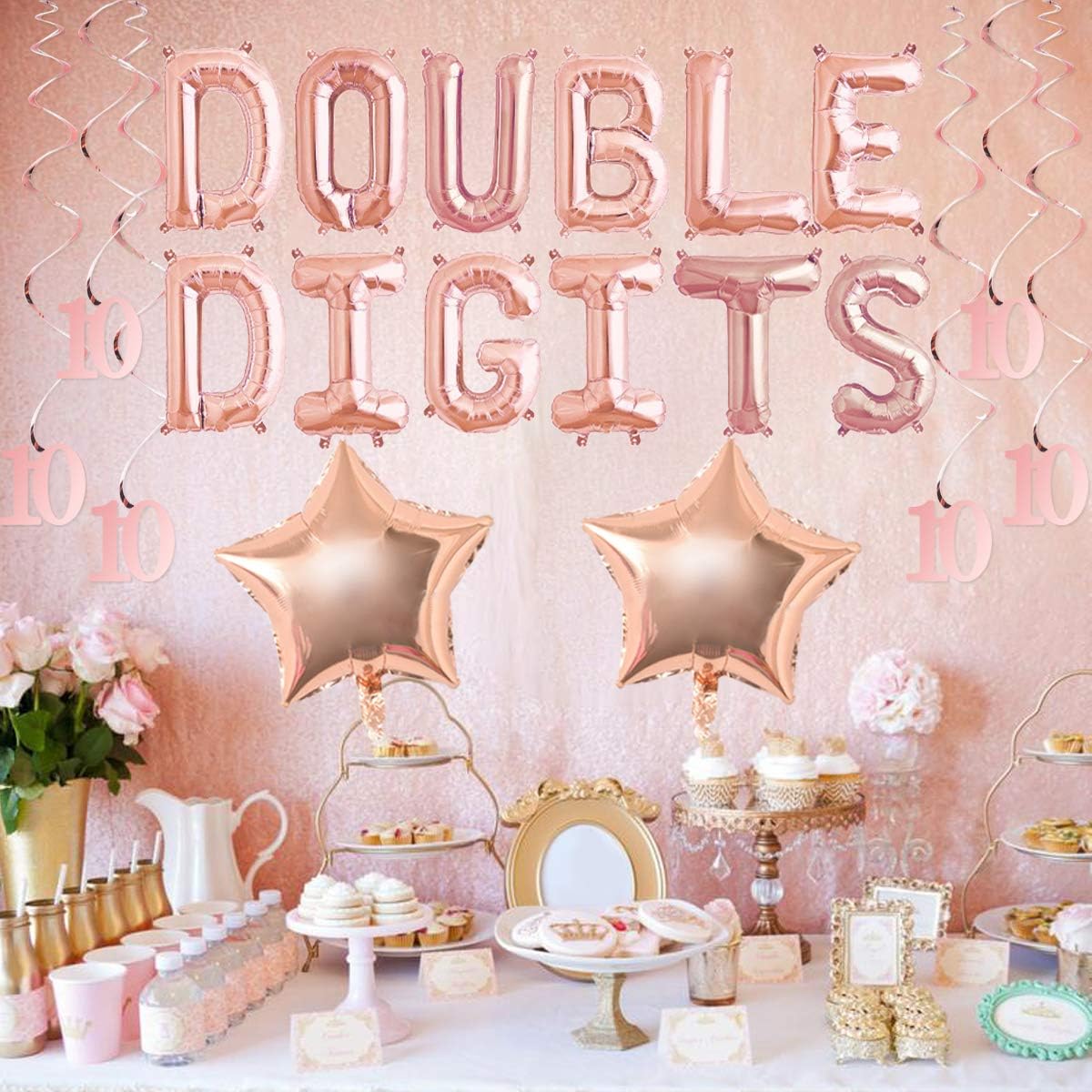 Jollyboom 10th Birthday Decoration Girl Rose Gold Double Digits 10 ...