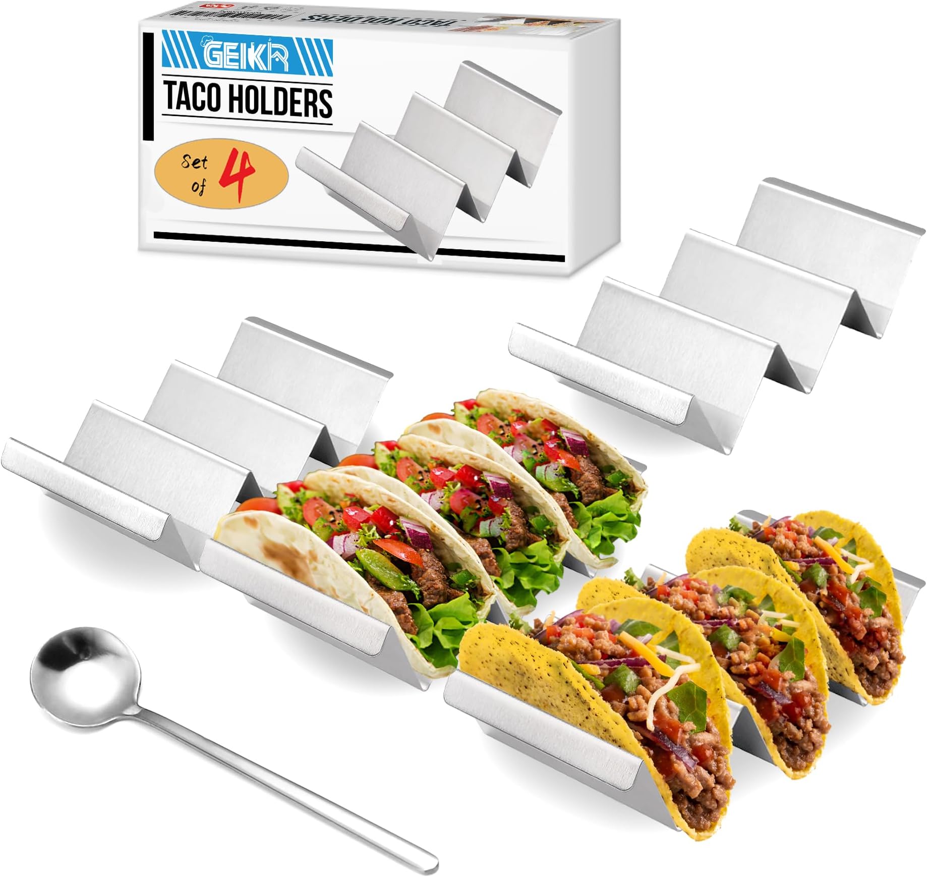 Amazon.com: GEIKR Stainless Steel Taco Holders Set of 6 - Each Metal ...