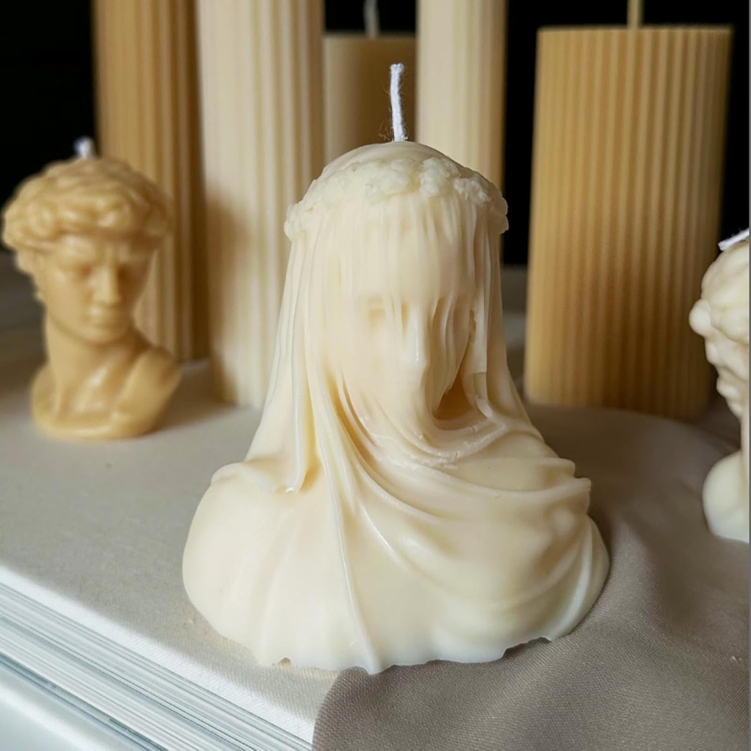 Amazon.com: Poranlem Veiled Lady Candle Aesthetic Woman Bust Statue ...