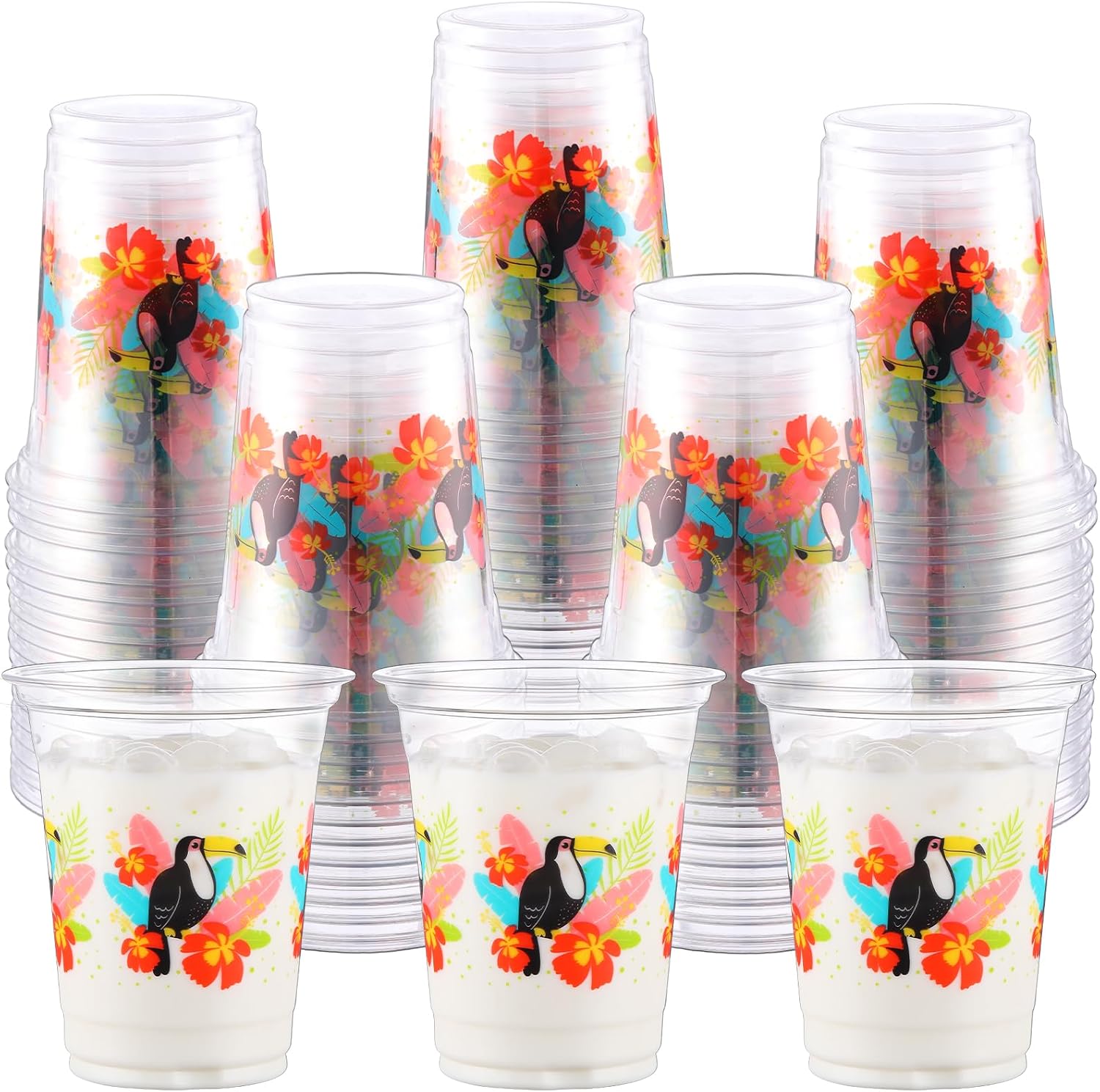 Amazon.com: Lallisa 100 Pcs Hawaiian Disposable Plastic Cups 12 oz ...