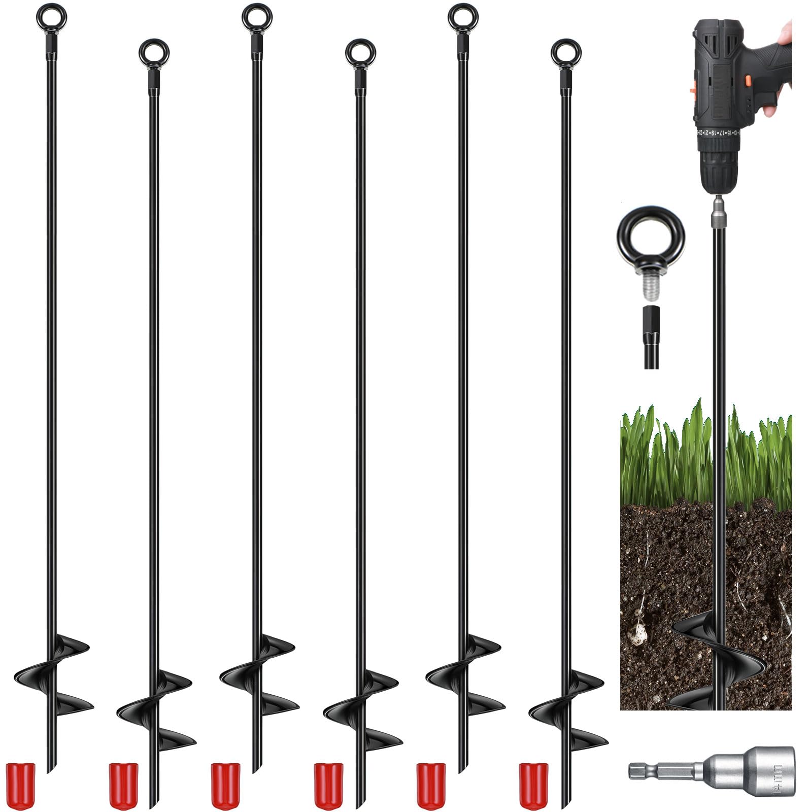 Amazon.com : Yaocom 6 Pcs 40 Inch Extra Long Ground Anchor 4" Wide ...
