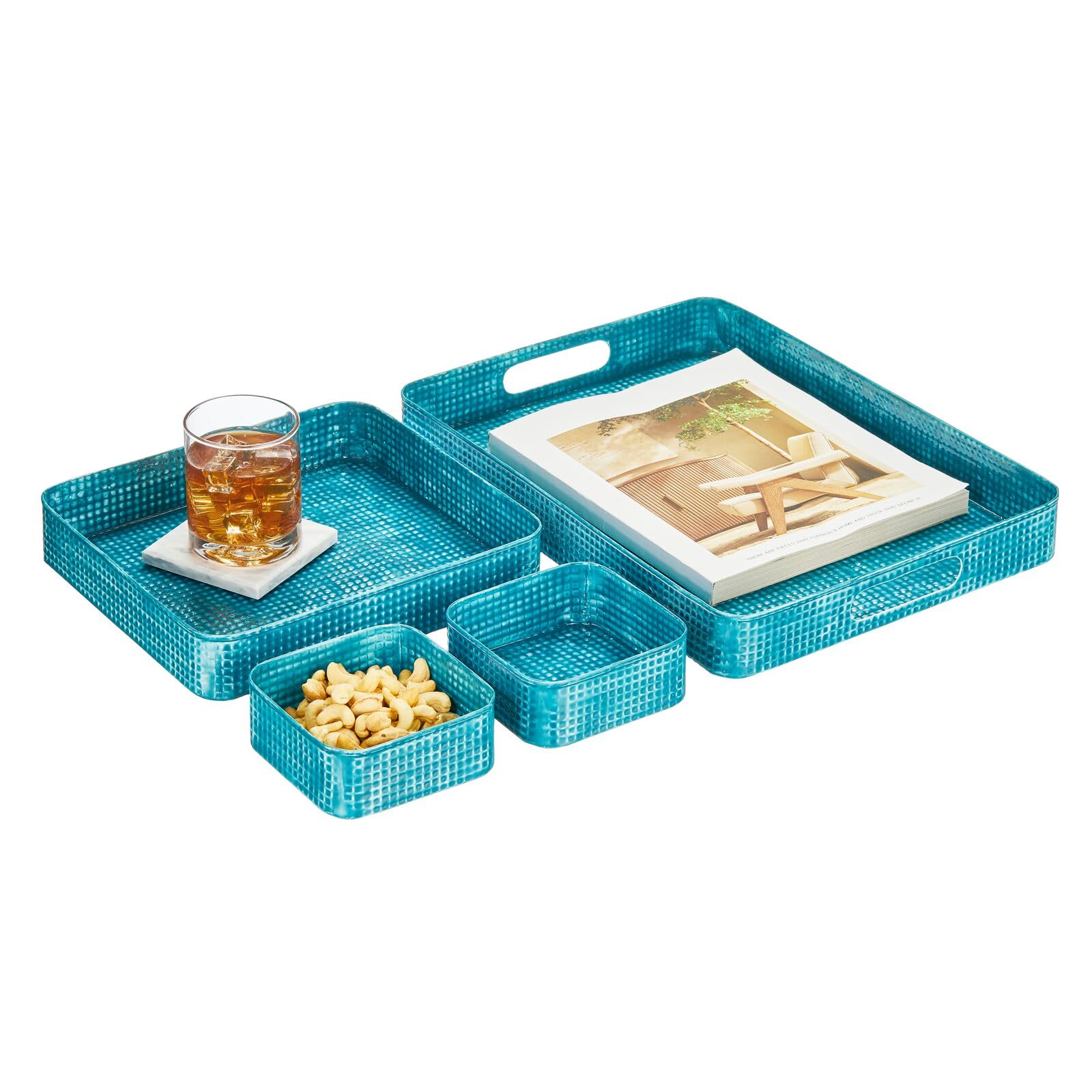 Amazon.com | mDesign Nesting Hammered Stainless Steel Tray Set with ...