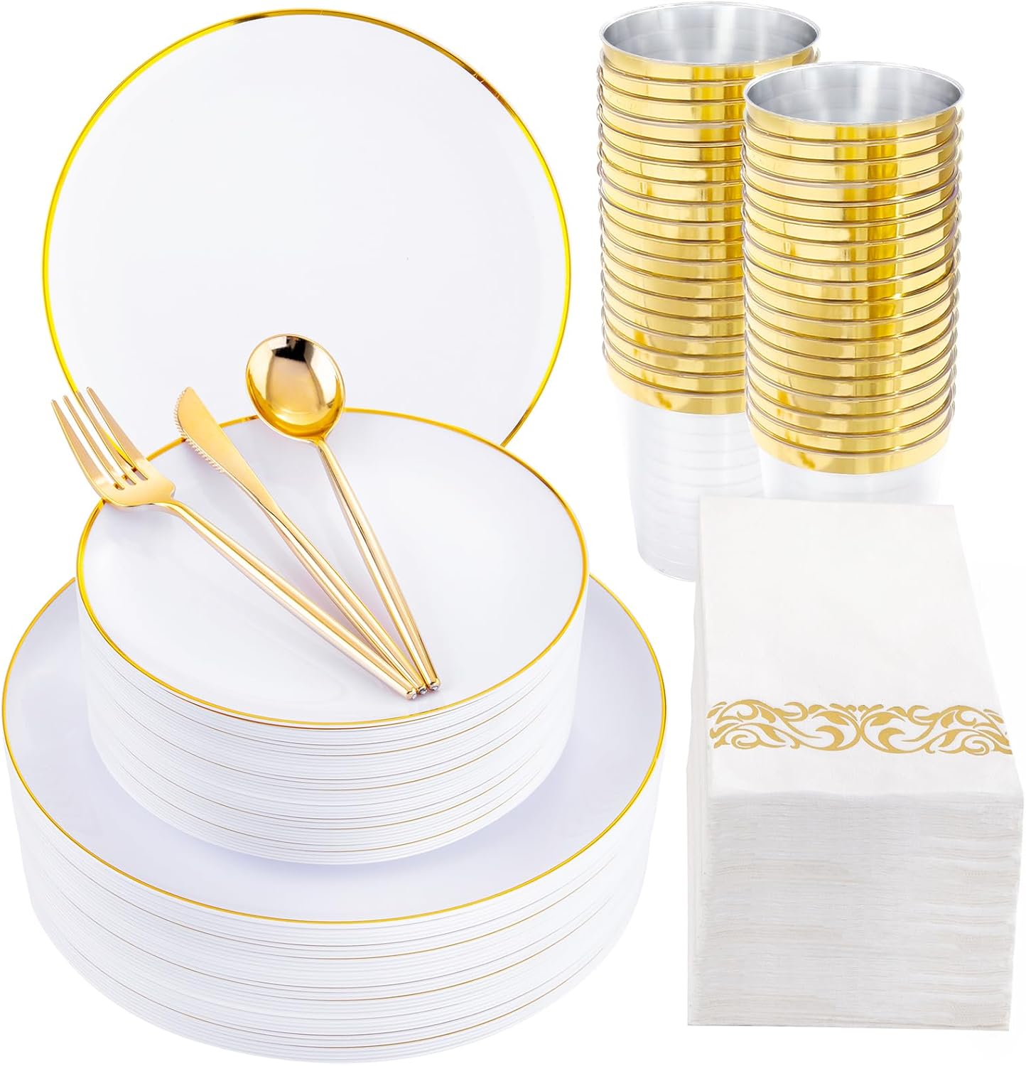 Amazon.com: MirthMood 350Pcs White and Gold Dinnerware Set, Gold Party ...