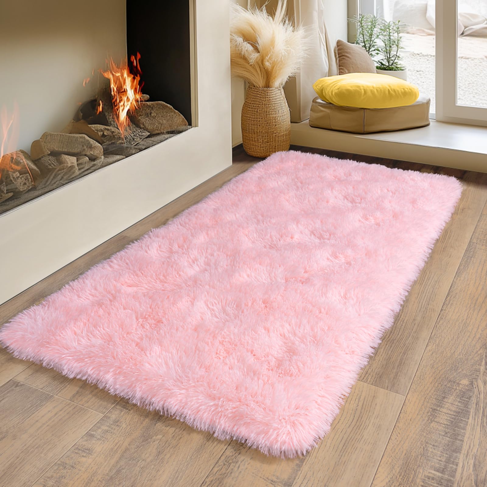 Amazon.com: Dssimo Super Fluffy Throw Rug for Bedroom, Modern Shag Pink ...