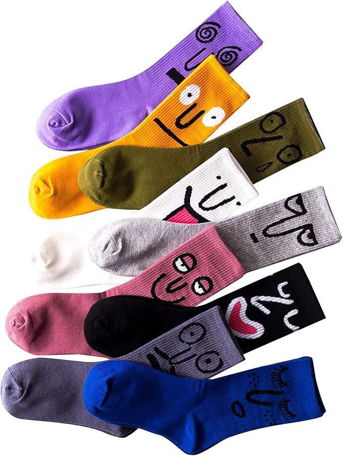 9 Pairs Funny Crew Socks Colorful Combed Cotton Fun Personality ...