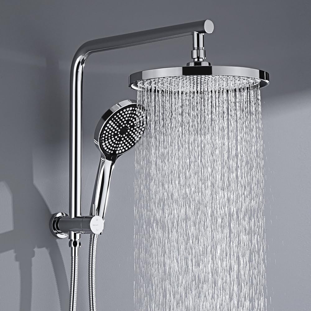 Decaura 10" Rain Shower Head Set 2 in 1 Wall Mounted Shower Rail 3-Mode ...