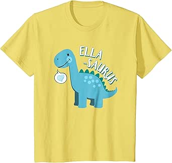 Amazon.com: Kids Ella - Saurus Dinosaur Name T Shirt - Personalized ...