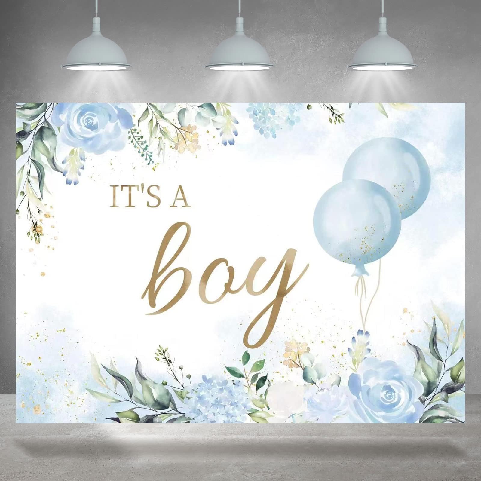 Amazon.com : Rsuuinu Boy Backdrop Baby Shower Blue Floral Balloon ...
