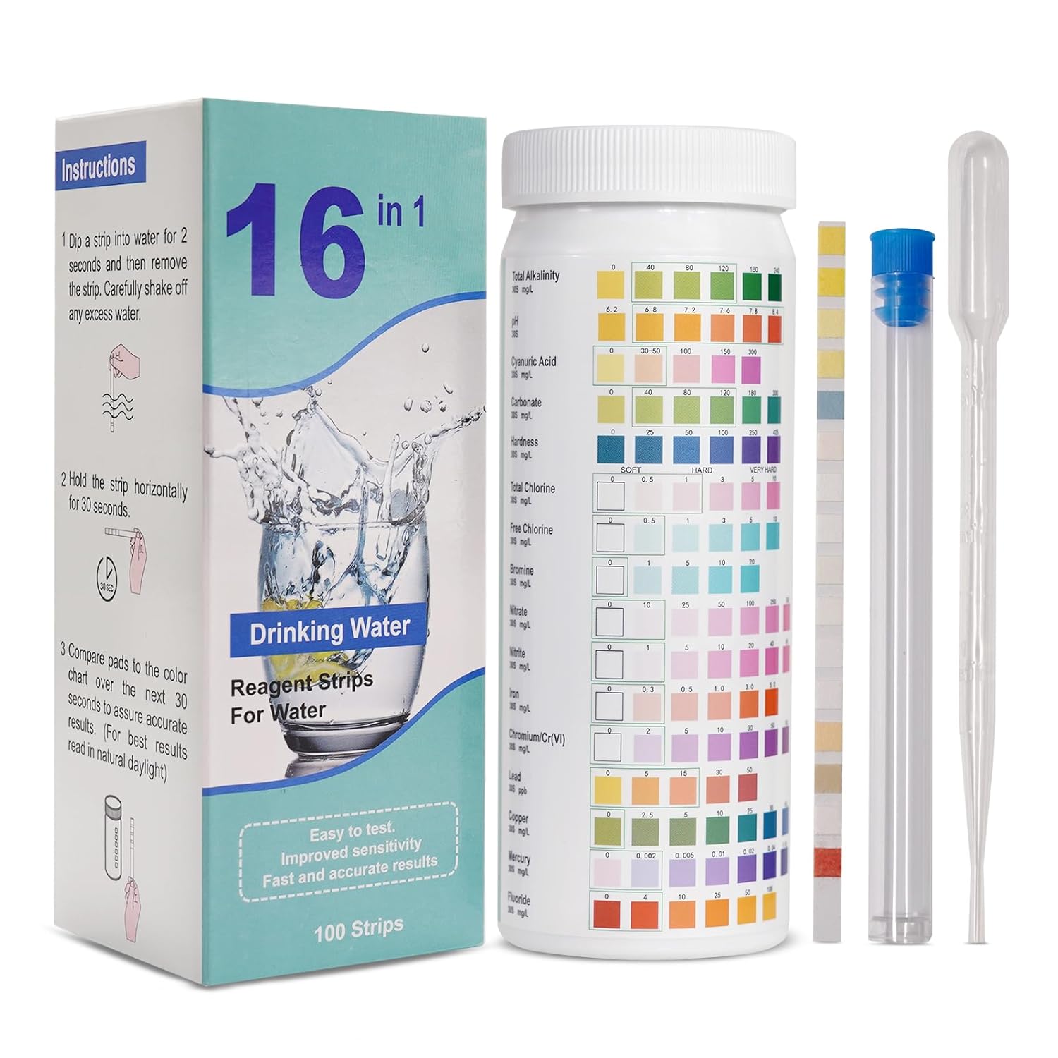16 in 1 Water Testing Strips, Water Testing Kits for Drinking Water,100 ...