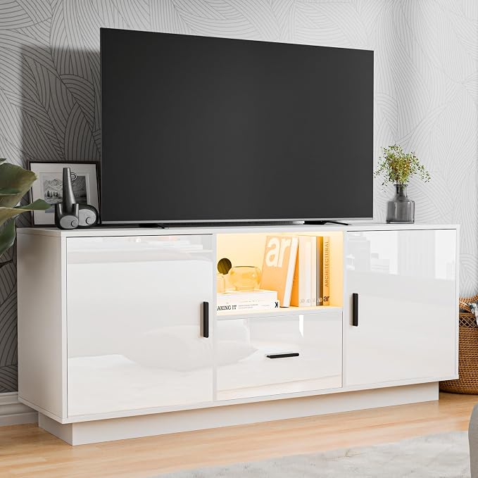 Amazon.com: Cozy Castle LED TV Stand for 60/65 Inch TV, Modern TV ...