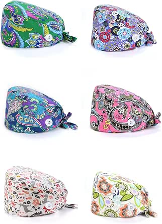 Amazon.com: OPDENK 6 Pcs Adjustable Bouffant Scrub Caps for Women Men ...