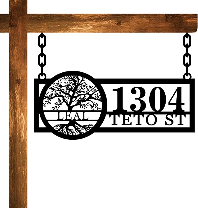 Amazon.com: Custom Metal Hanging Address Sign, Hanging Address Sign for ...