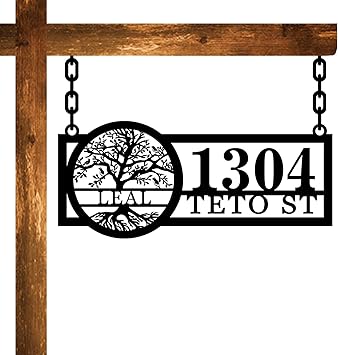 Amazon.com: Custom Metal Hanging Address Sign, Hanging Address Sign for ...