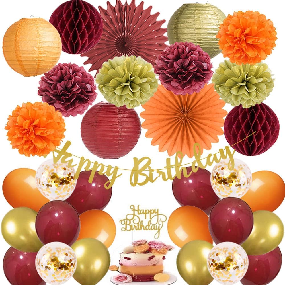 Amazon.com: Fall Birthday Decorations Burgundy and Orange Party ...