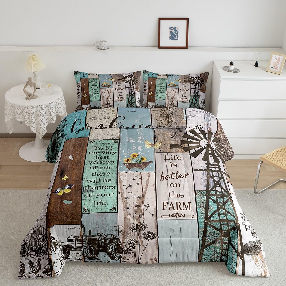 Amazon.com: Farmhouse Windmill Bedding Comforter Sets, Rustic Cabin ...