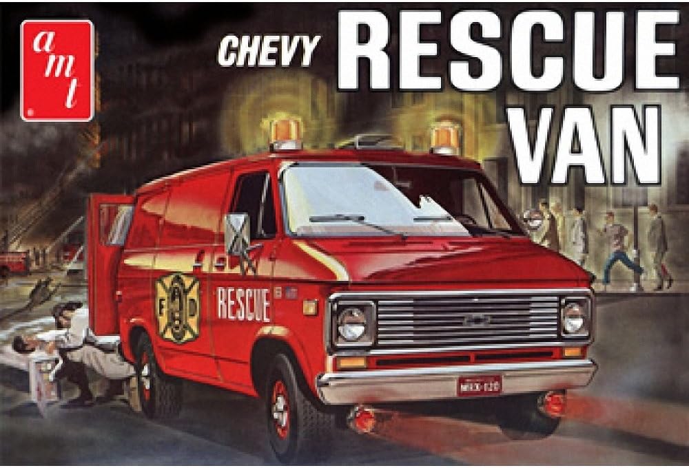 Amazon.com: AMT 1:25 Scale Plastic 1975 Chevy Rescue Van Model Kit (Red ...