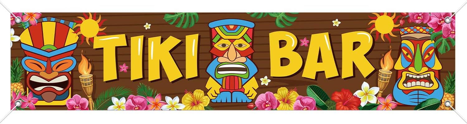 Amazon.com: Hawaii Tiki Banner Hawaiian Luau Birthday Party Banners ...