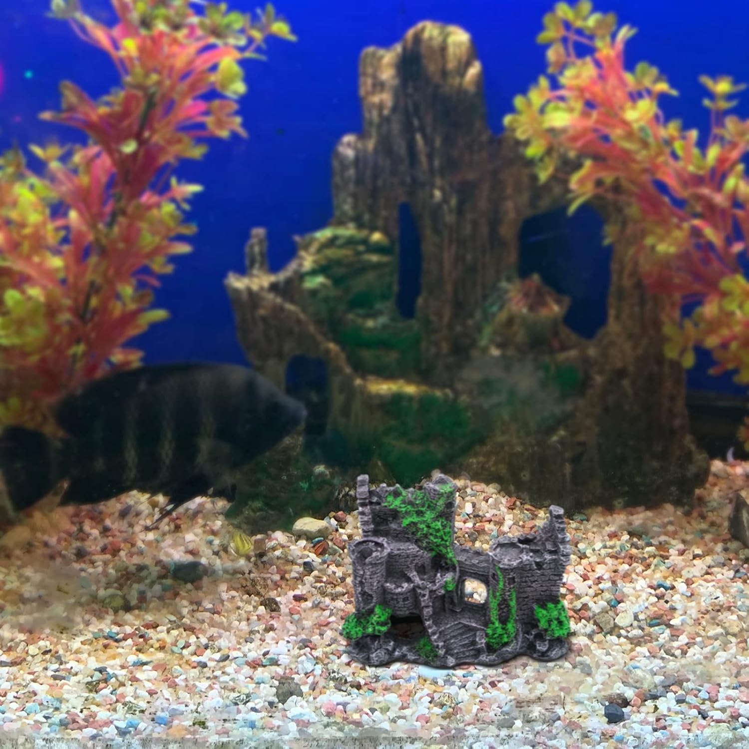 BREUAILY Castle Tower Ruins Ruin Hide Resin Aquarium Ornament Fish Tank ...