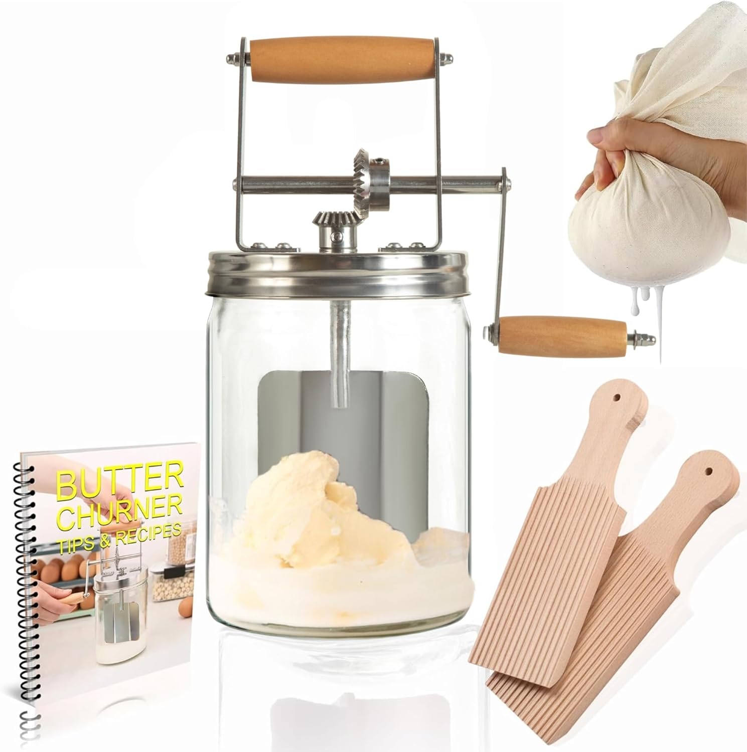 Dazey Butter Churn- Cheese Cloth and Beech Wood Butter Paddles Included ...