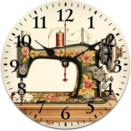 Amazon.com: HighonHi Wooden Wall Clock Vintage Sewing Machine Round ...