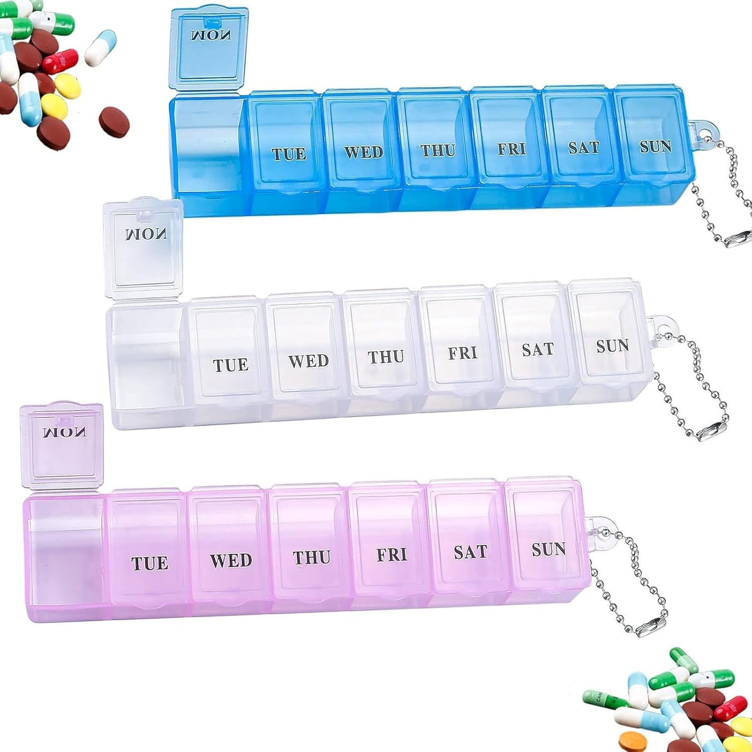 Pill Box Organiser 7 Day One Time, 3Pcs Weekly Travel Medicine Storage ...