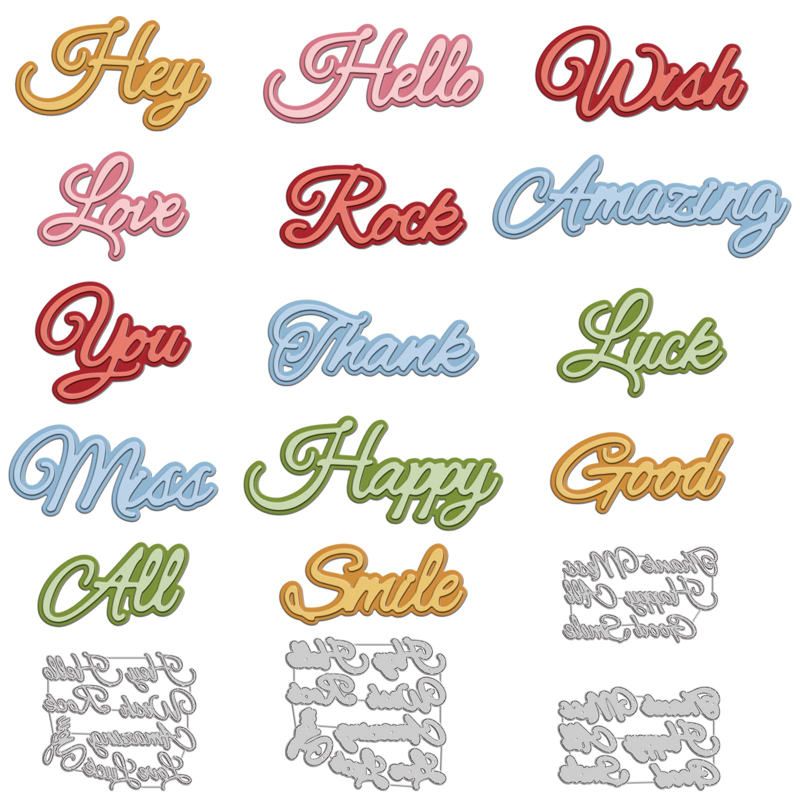 Amazon.com: INFUNYL Large Shadow Words Cutting Dies 28PCS Word Metal ...