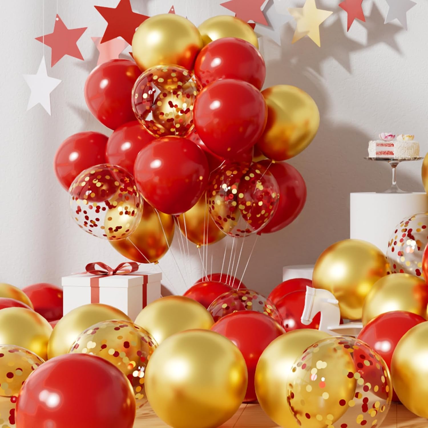 Sulalaboo Metallic Red and Gold Balloons 12Inch 73PCS Gold Red Confetti ...