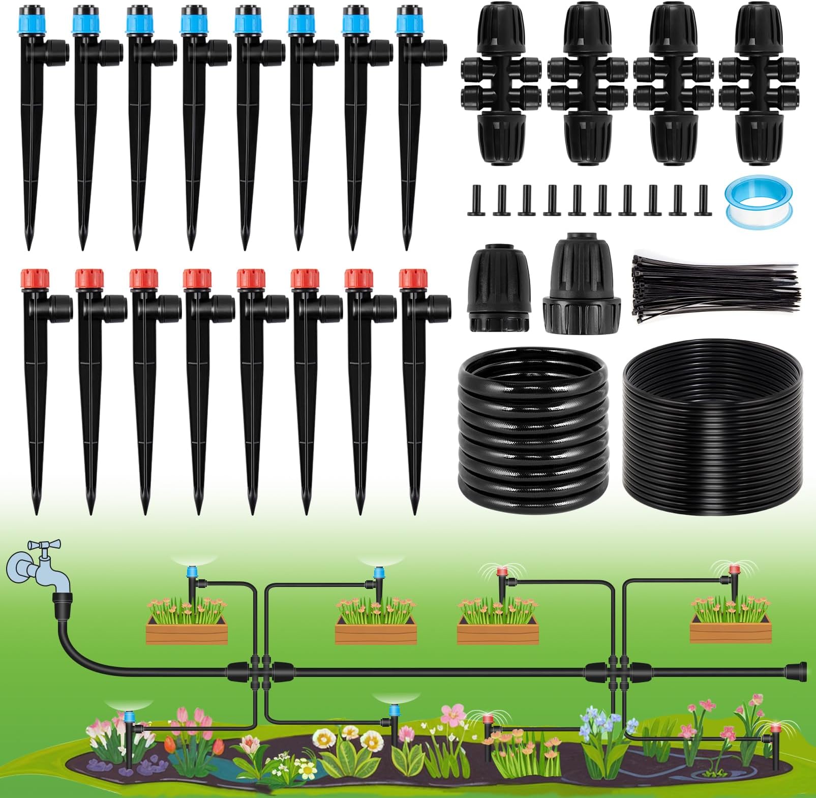 Amazon.com : Pushglossy 100ft Drip Irrigation Kit Greenhouse Irrigation ...