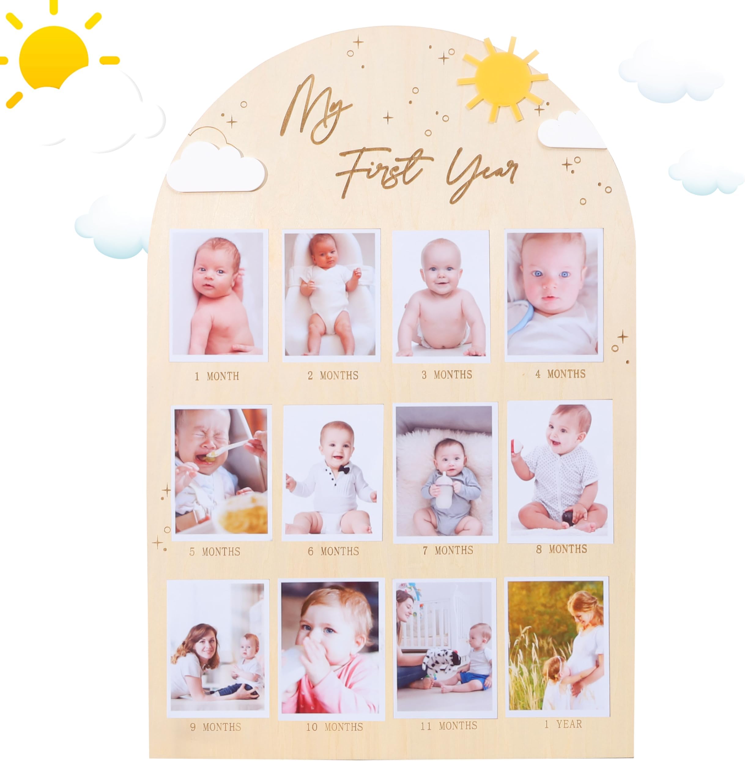 Amazon.com: hongpar My First Year Photo Display Wood Board Baby's First ...