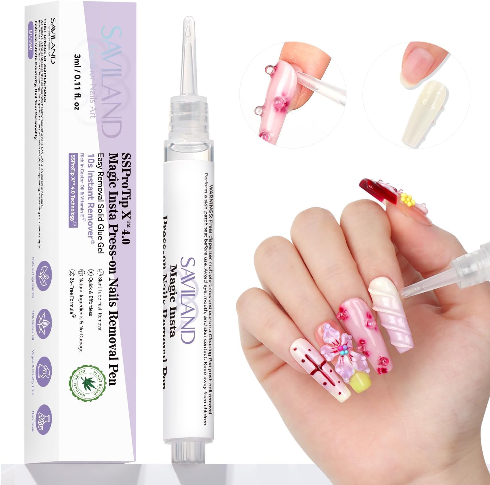 Amazon.com : SAVILAND Solid Nail Glue Remover Pen: 10s Quick Press On ...