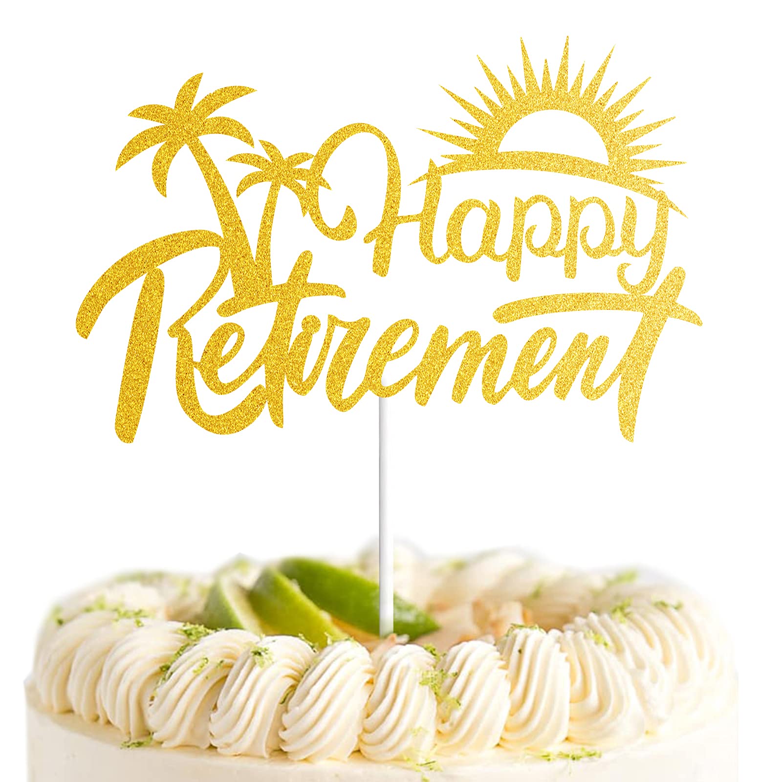 Happy Retirement Cake Topper Gold Glitter Retired Retirement Party ...