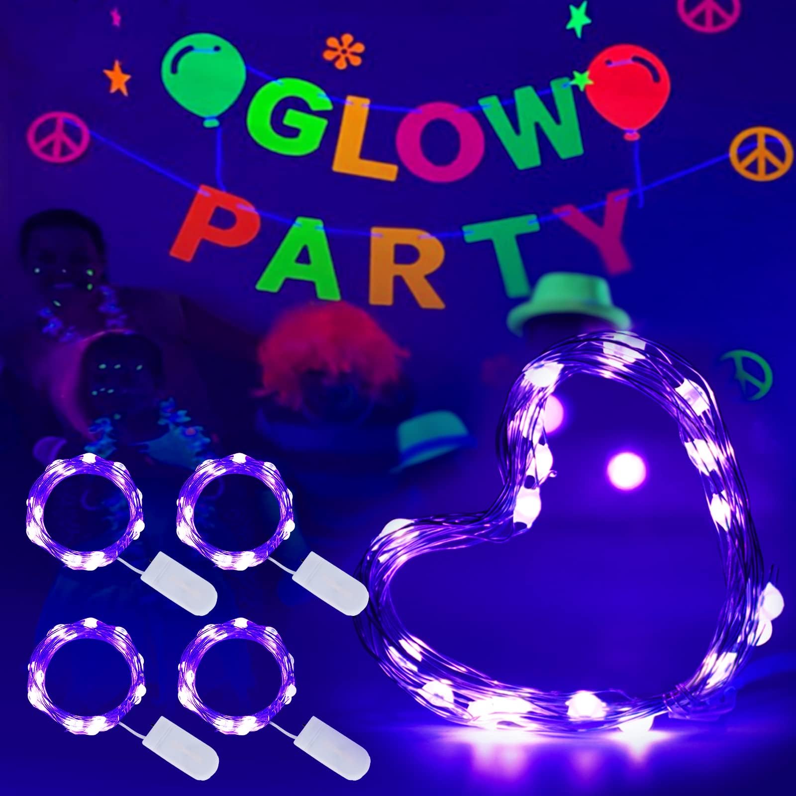 Smacen 2 Pack 16.4 Ft 50 Led Black Light Fairy Lights, UV Fairy Lights ...