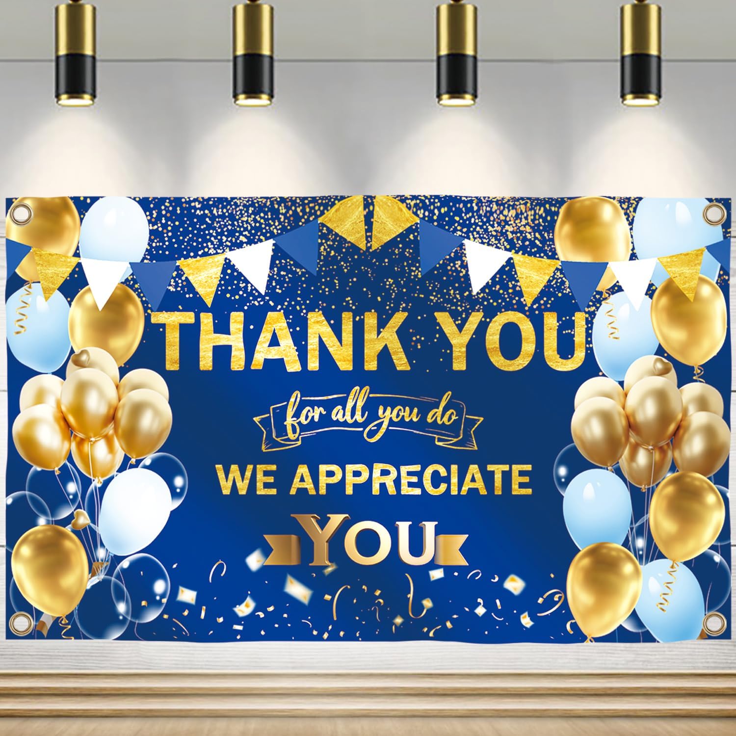 Amazon.com: We Appreciate You Banner Backdrop, Blue Gold Thank You for ...